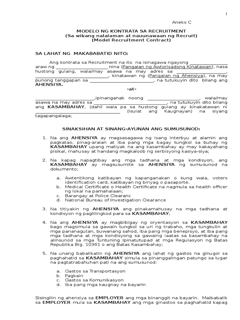 Tagalog - Modelo NG Kontrata Sa Recruitment | PDF