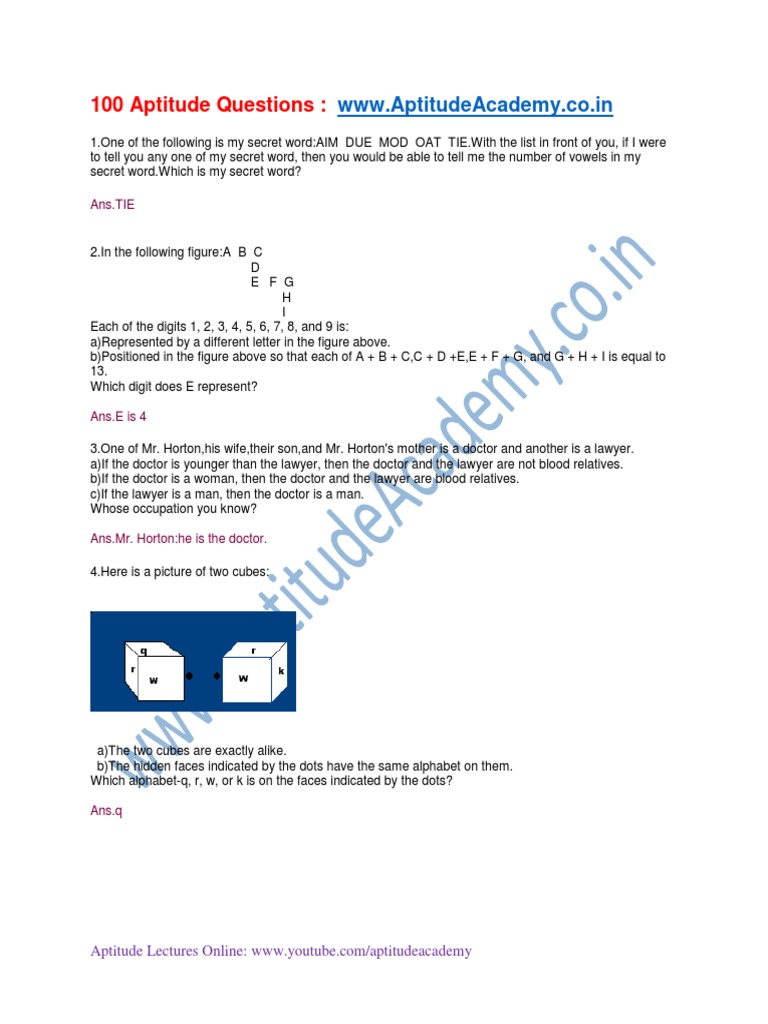 100 Aptitude Questions with Answers | PDF