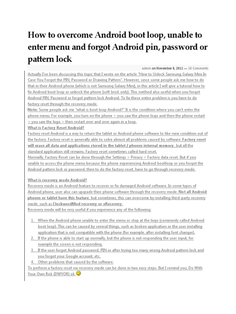 How To Overcome Android Boot Loop | PDF | Android (Operating System) | Tablet Computer