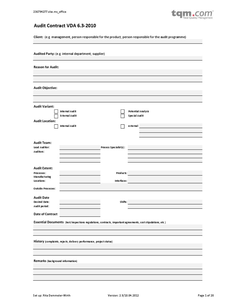 Excel Tool Prozessaudit VDA 6.3 2010 en | PDF | Audit | Project Management