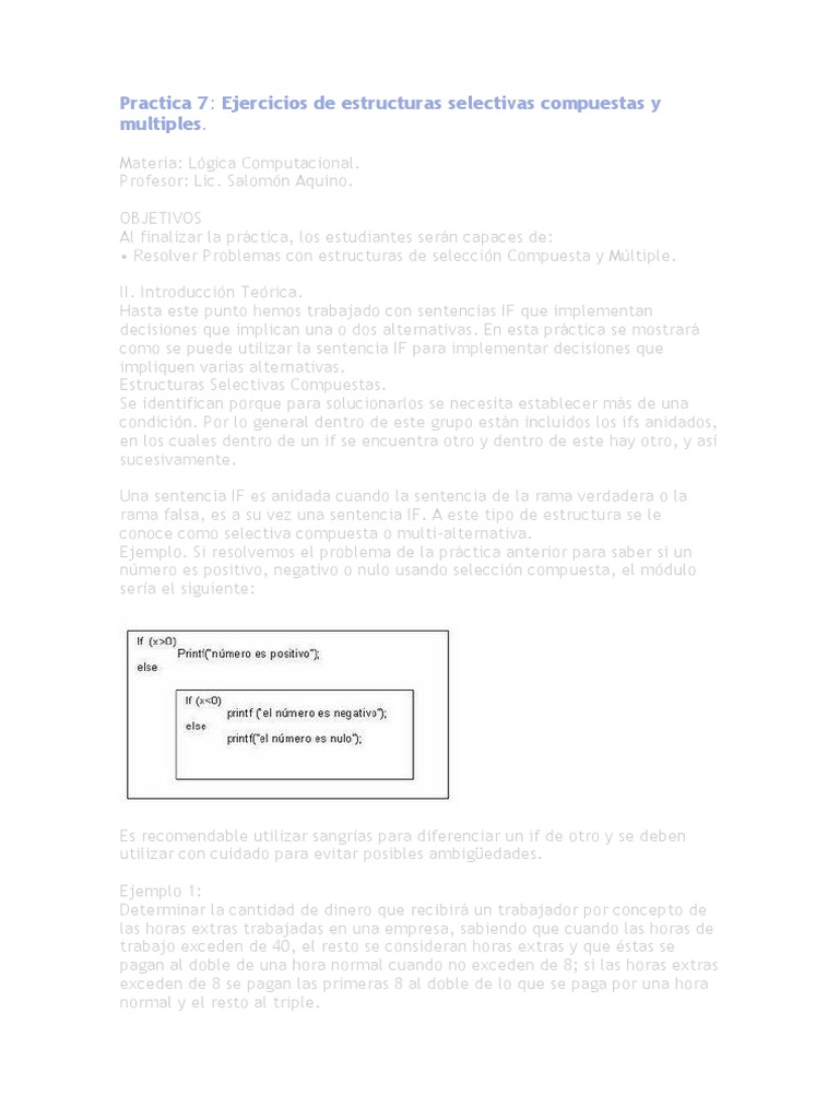 Ejercicios de Estructuras Selectivas Compuestas y Multiples | PDF ...