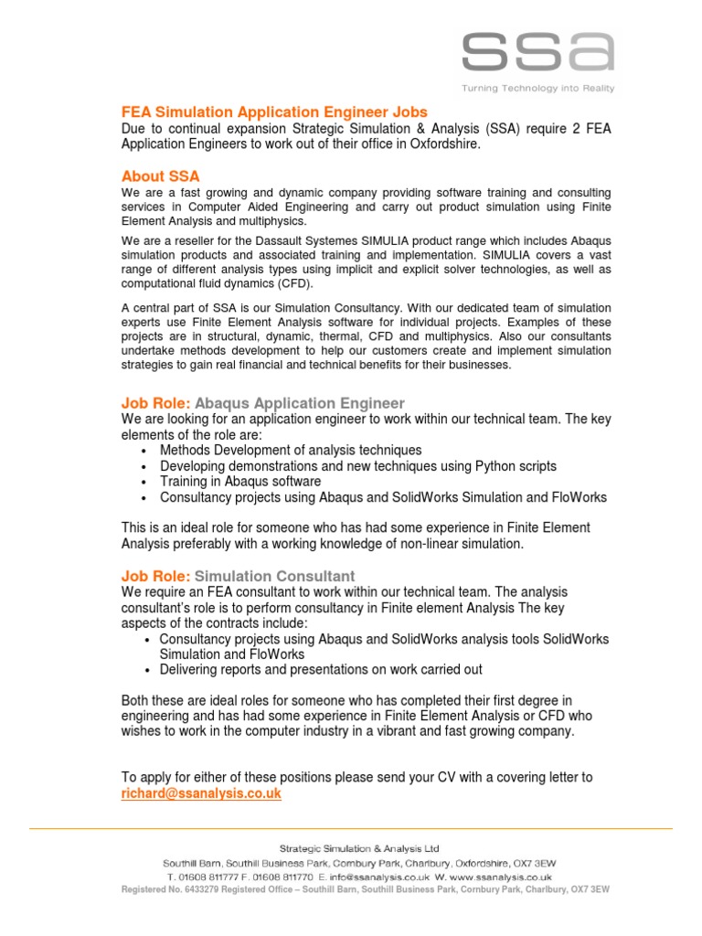 FEA Simulation Application Engineer Jobs | Download Free PDF ...