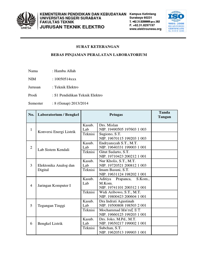 Surat Keterangan Bebas Lab | PDF