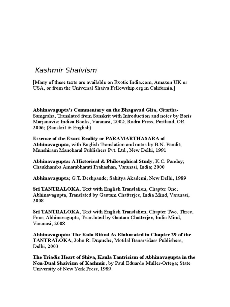 Kashmir Shaivism Texts & Studies | PDF | Tantra | Indology