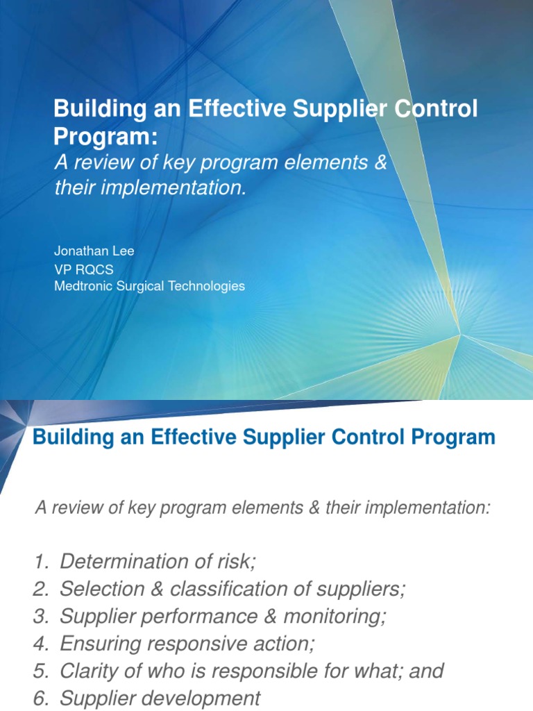 Building An Effective Supplier Control Program:: A Review of Key ...