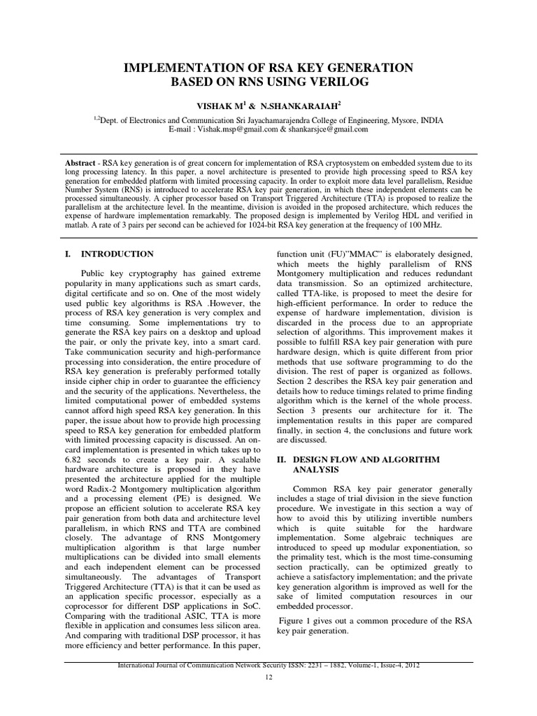 Implementation of Rsa Key Generation Based On Rns Using Verilog | PDF | Prime Number | Public ...