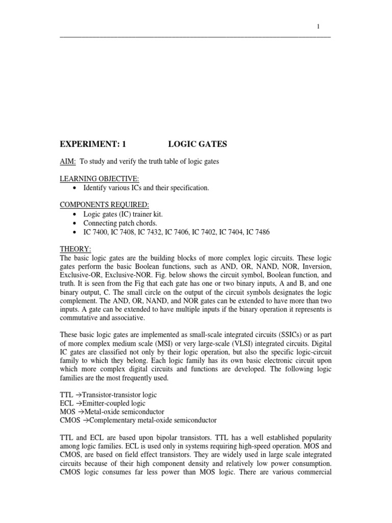 Digital Logic Manual | PDF | Logic Gate | Integrated Circuit