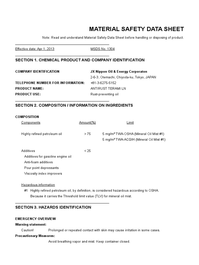 Antirust Terami LN Msds | Download Free PDF | Chemical Substances ...