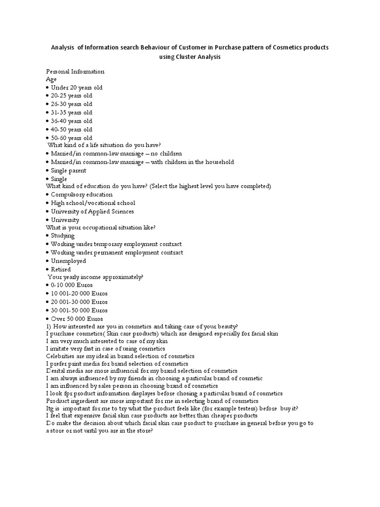 Questionnaire On Cosmetics | PDF | Cosmetics | Brand