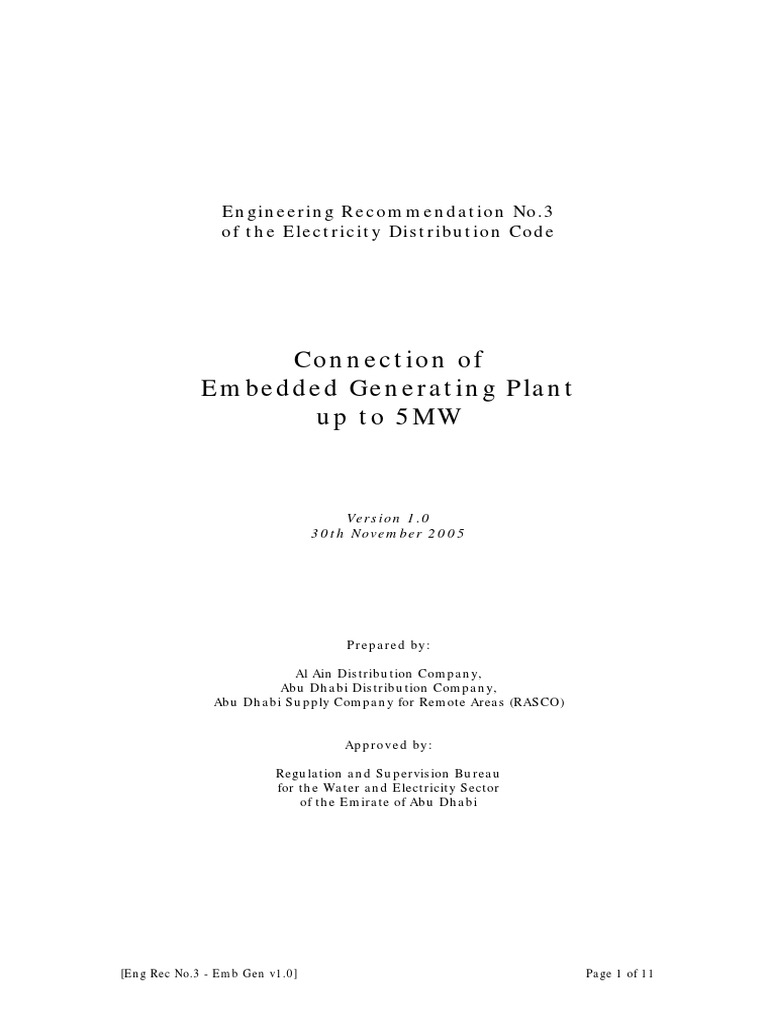 Connection of Embedded Generating Plant Up To 5MW: Engineering ...