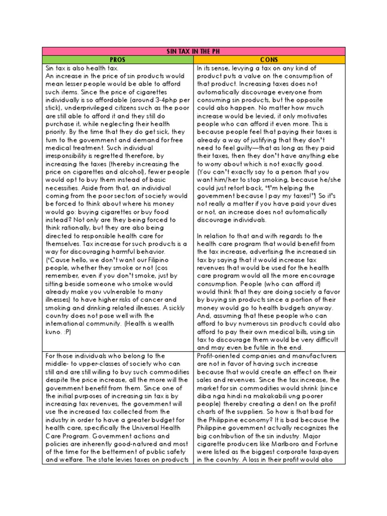 Sin Tax in The PH | PDF | Tobacco Smoking | Addiction