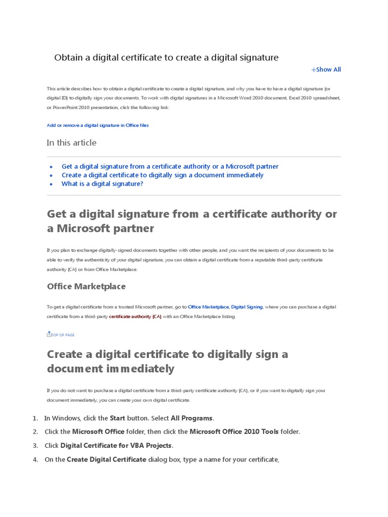 Obtain A Digital Certificate To Create A Digital Signature | PDF ...