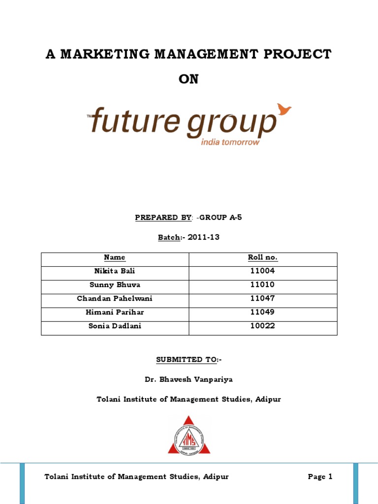 A Marketing Management Project ON | PDF | Retail | Marketing