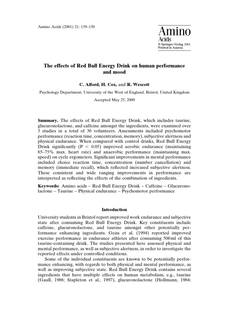 The Effects of Red Bull Energy Drink On Human Performance and Mood ...