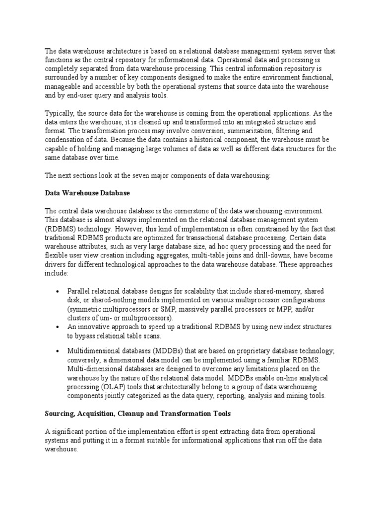 Data Warehousing Components | PDF | Data Warehouse | Relational Database
