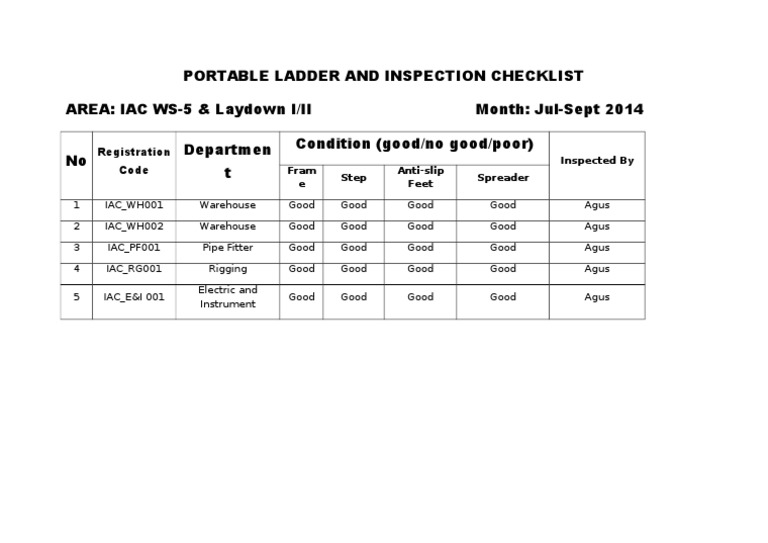 Portable Ladder Inspection Checklist | PDF