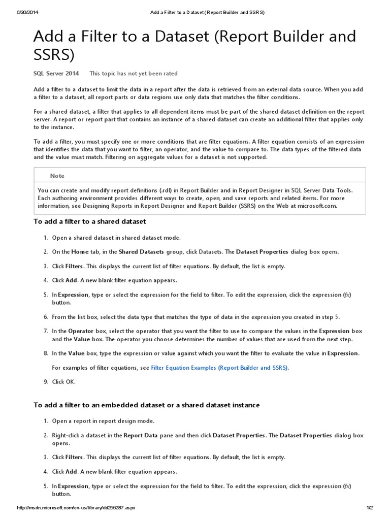 Add A Filter To A Dataset (Report Builder and SSRS) | PDF | Microsoft ...