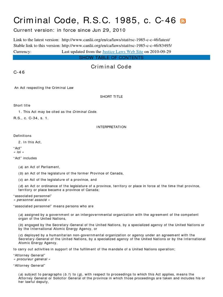 Canada Criminal Code 1885 Pdf Court System Of Canada United Nations