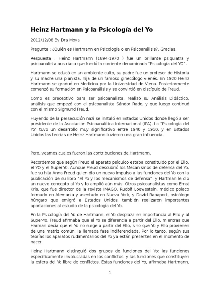 Heinz Hartmann y La Psicología Del Yo | PDF | Euro | Integración económica