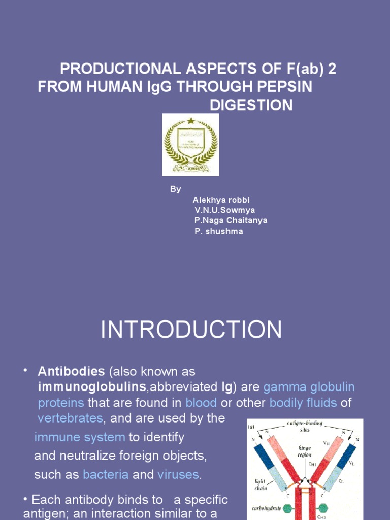 Productional Aspects of F (Ab) 2 From Human Igg Through Pepsin ...