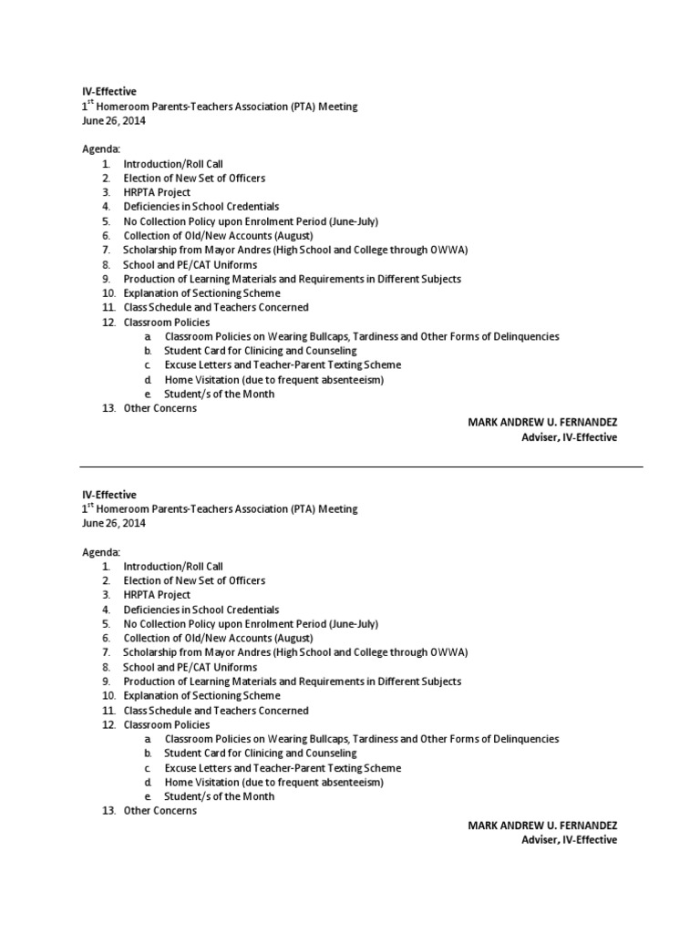 1st HRPTA Meeting Agenda - 4-Effective | PDF