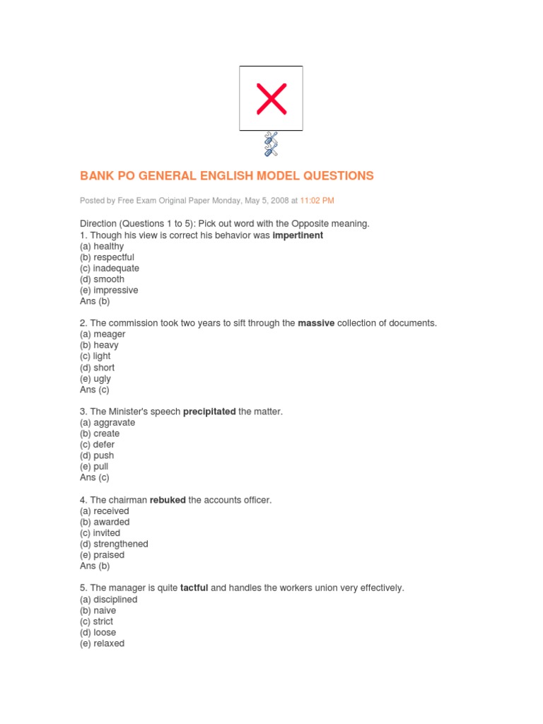 Bank PO English Model Questions | PDF | Violence