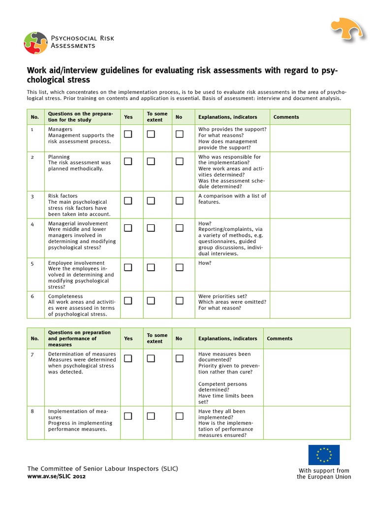 Workplace Stress Checklist | Educational Assessment | Evaluation