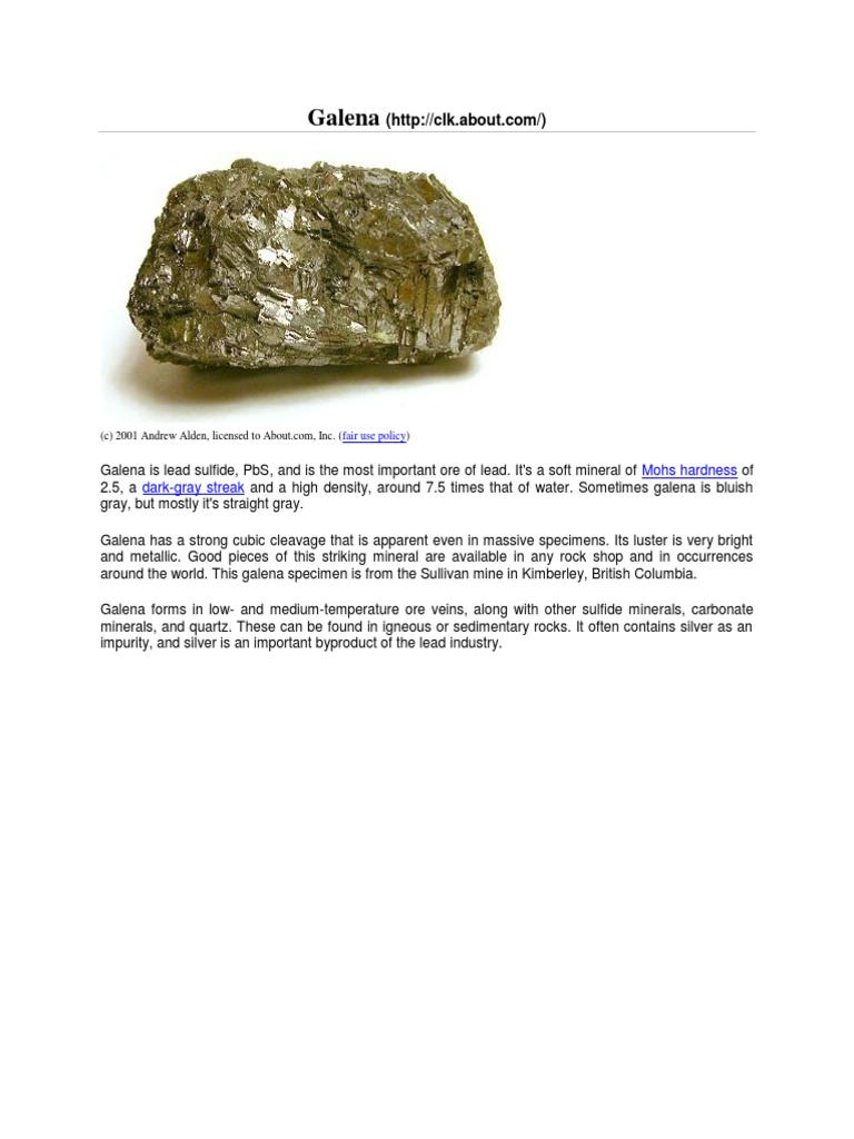 Galena: Hardness and Streak Properties | PDF