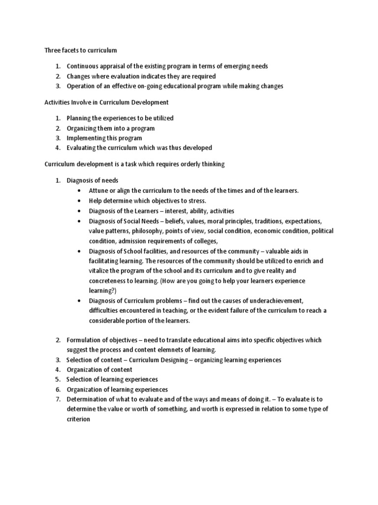 Three Facets To Curriculum | PDF | Curriculum | Evaluation