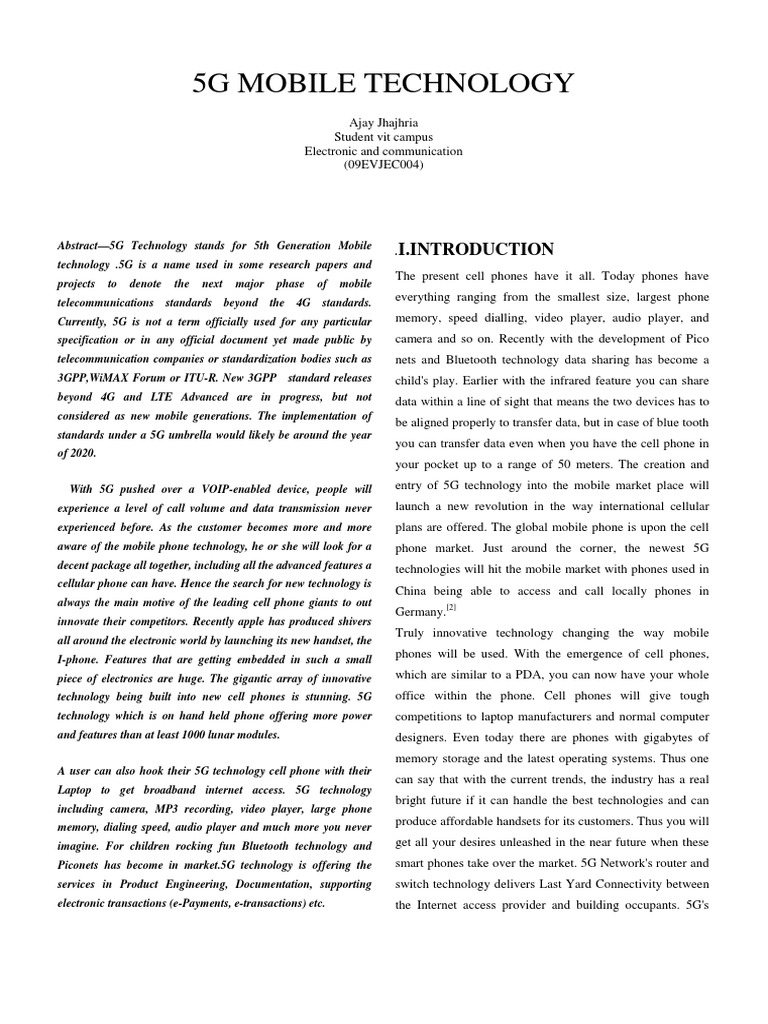 5G Mobile Techonology Paper | PDF | Internet Protocols | 3 G