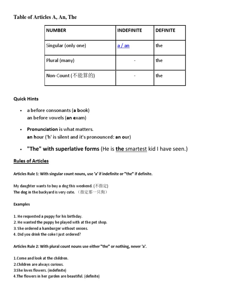 Table of Articles A | PDF | Grammatical Number | Morphology