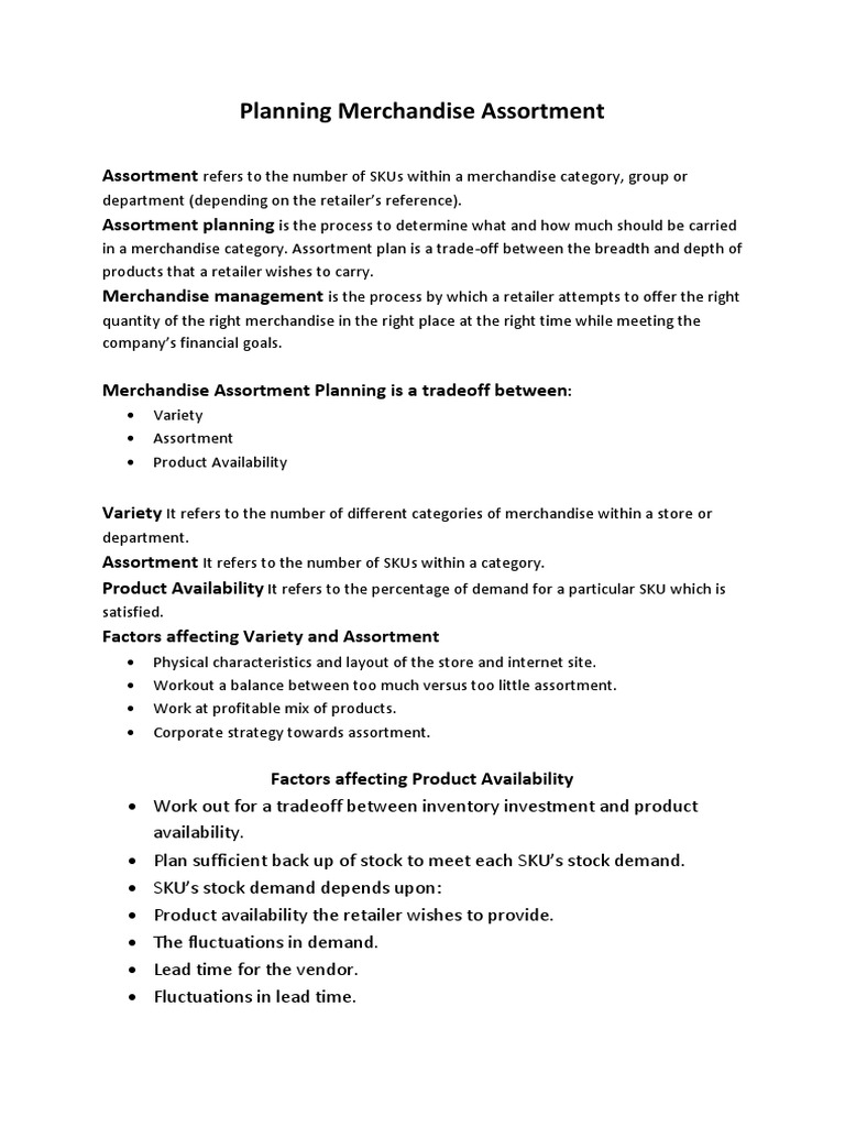 Product Assortment Strategies Written Report Retail Top Down And