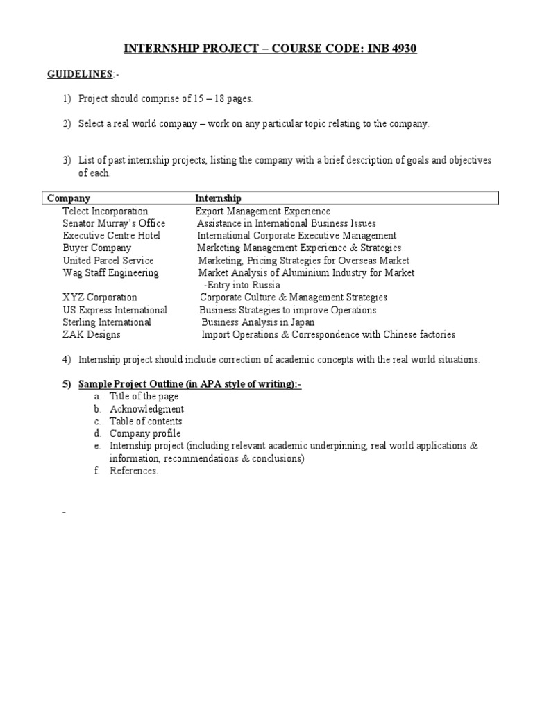 Internship Project Details | Internship | Career And Technical Education