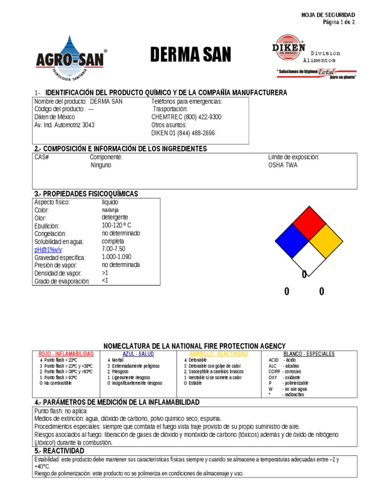Derma San Msds | PDF | Ciencias fisicas | Sustancias químicas