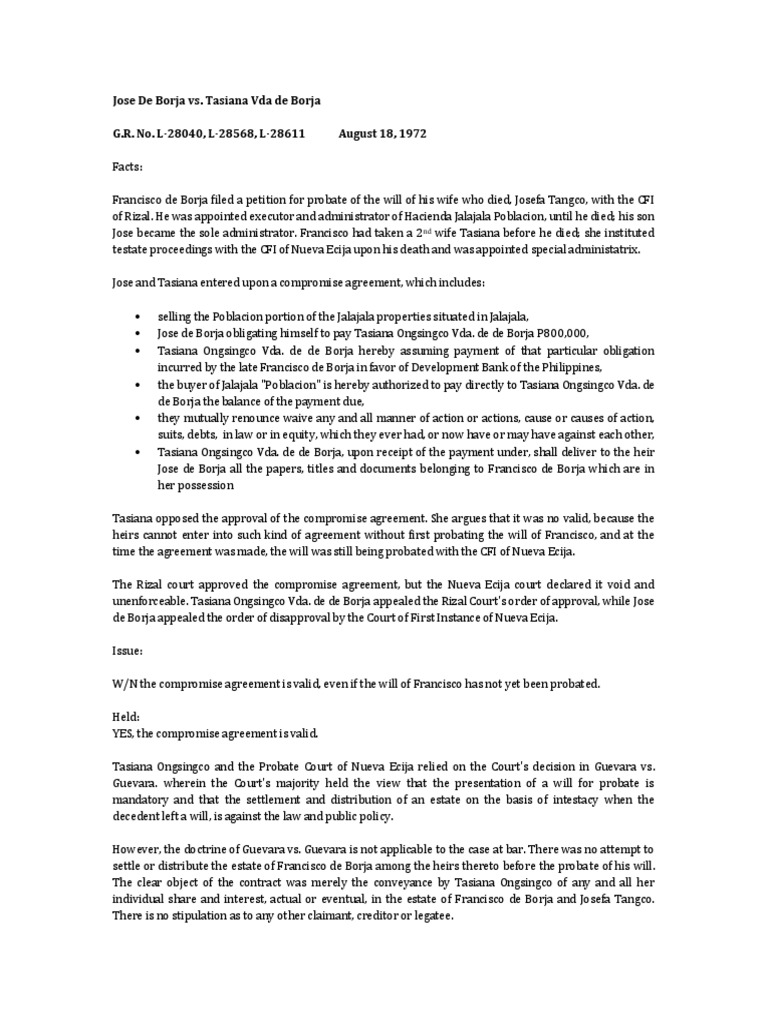 De Borja Vs de Borja | PDF | Will And Testament | Probate