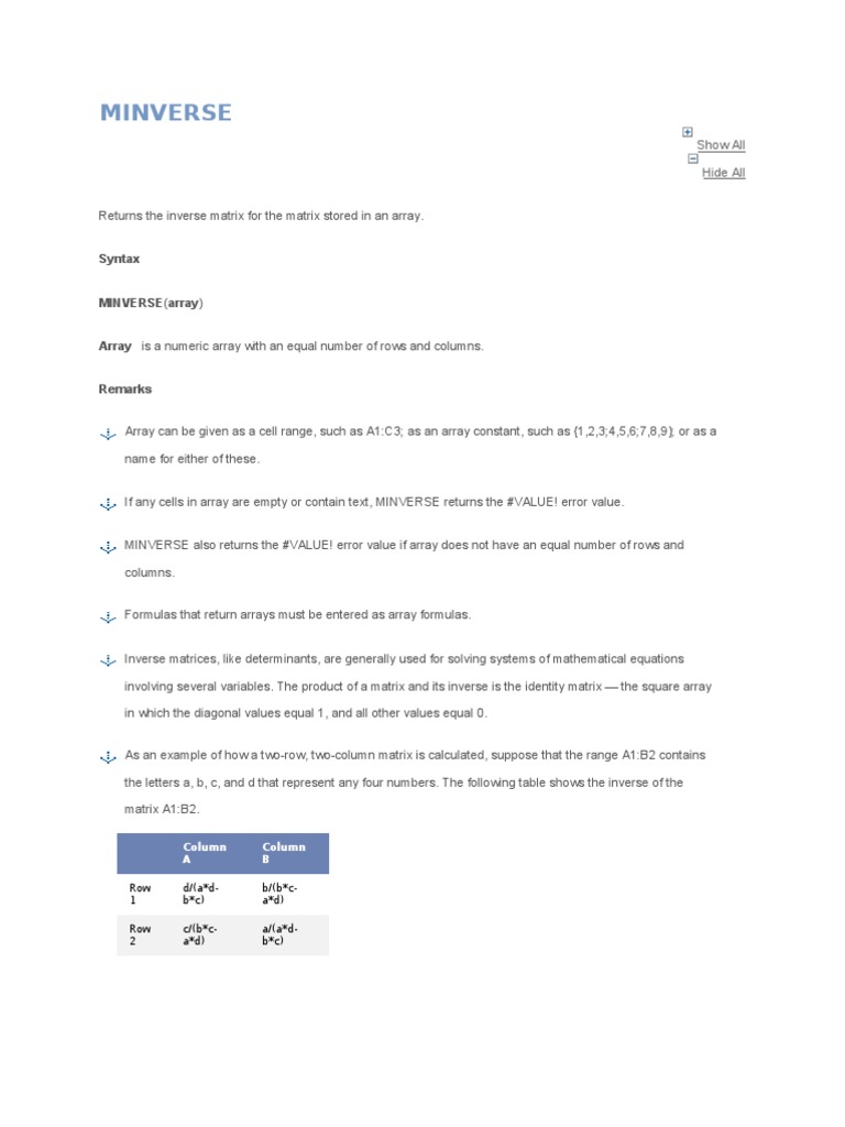 Minverse Help | PDF | Matrix (Mathematics) | Matrix Theory