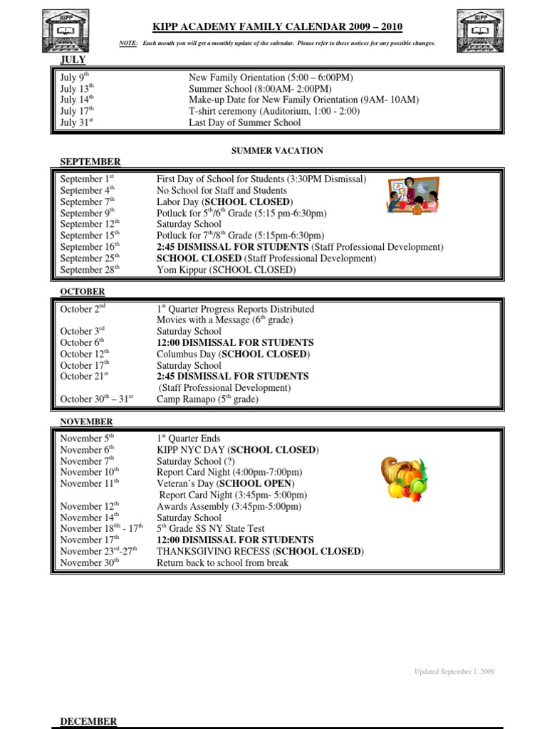 KIPP Academy Family Calendar 2024-2025 | PDF | Seasons | Academia