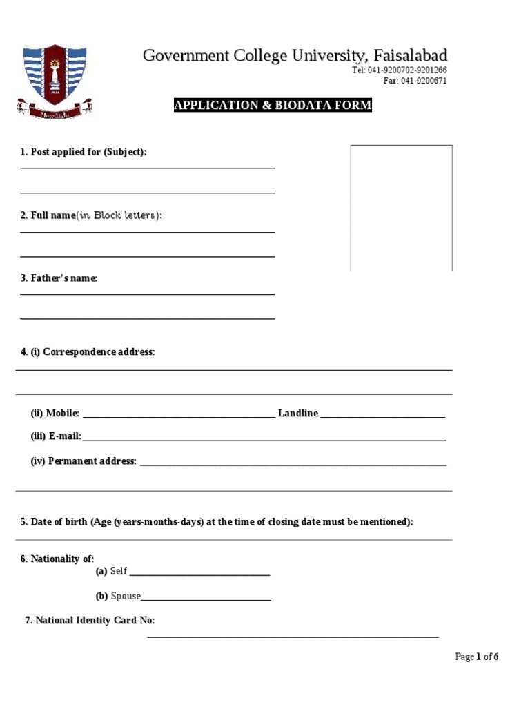 Form GCU Faisalabad | PDF | Academic Degree | Qualifications