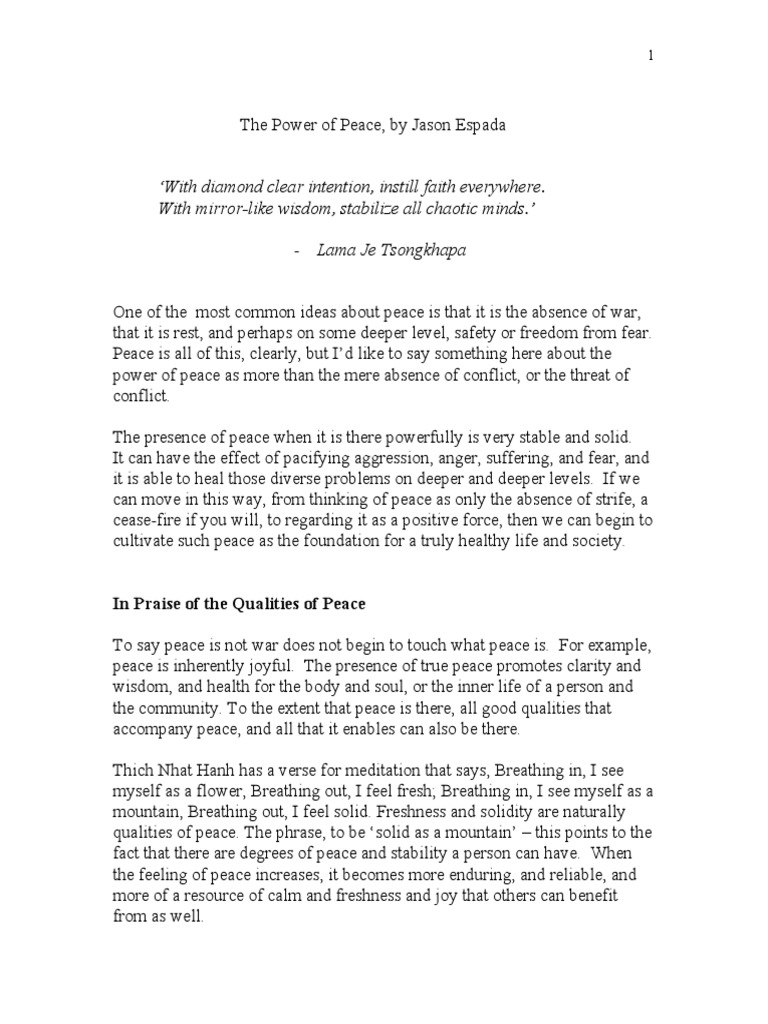 The Power of Peace | PDF | Peace | Mind