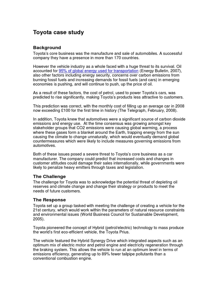 Toyota Case Study: Background | PDF | Hybrid Electric Vehicle | Car