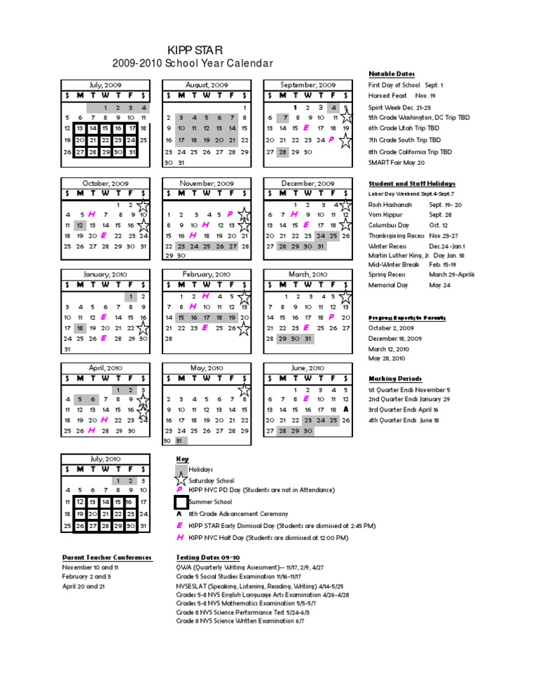 KIPP STAR 2009-2010 School Calendar | PDF | Learning | Behavior ...