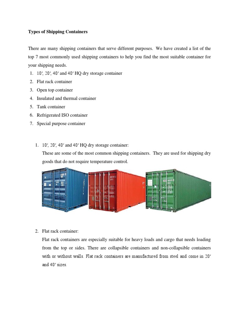 Types of Shipping Containers | PDF | Warehouse | Cargo