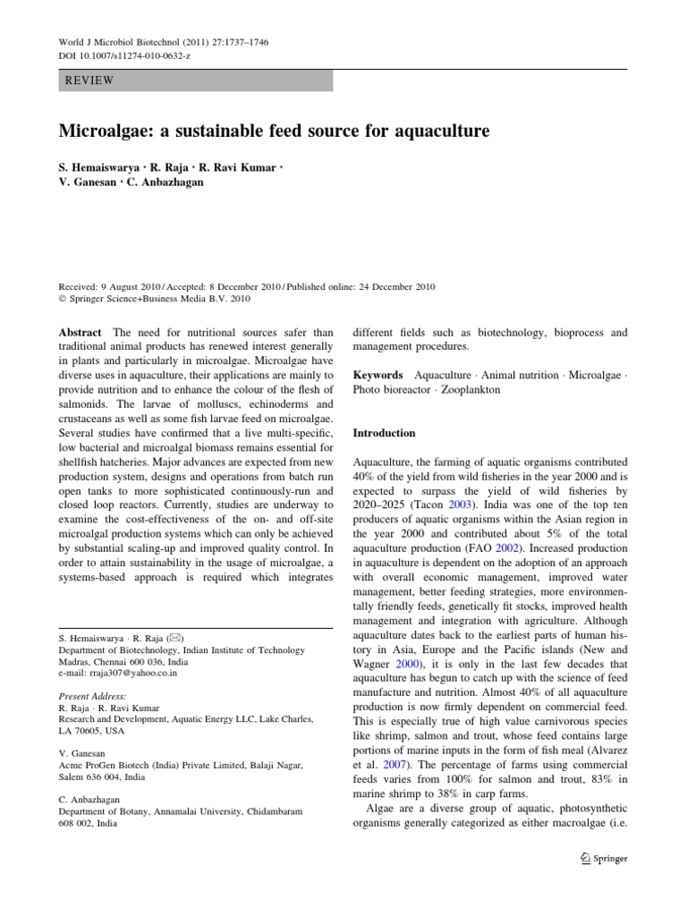 Microalgae - A Sustainable Feed Source For Aquaculture | PDF | Algae ...