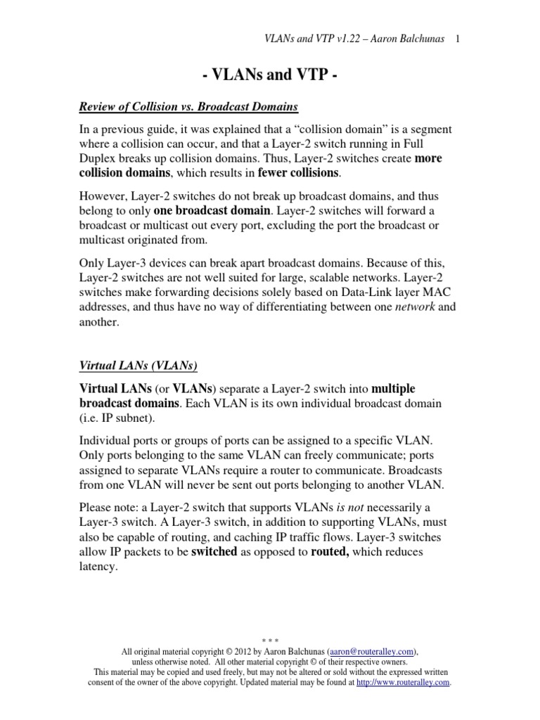 Vlans and VTP - : Review of Collision vs. Broadcast Domains | PDF ...