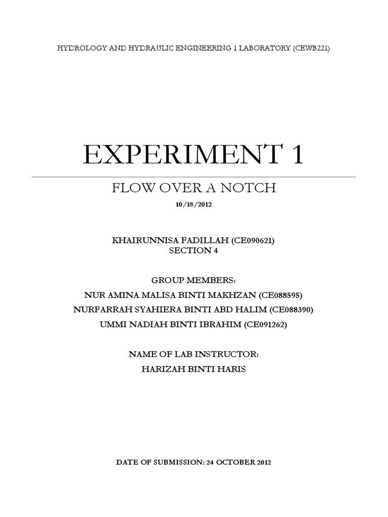 Experiment 1: Flow Over A Notch | PDF | Continuum Mechanics | Chemical ...