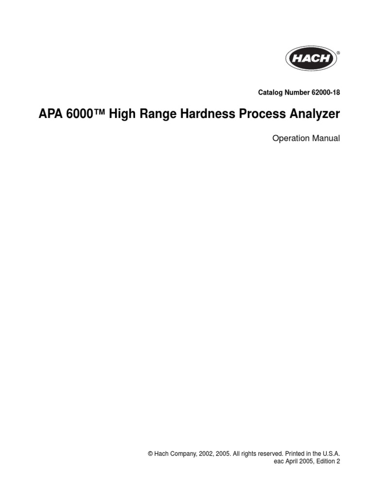 Hach APA-6000 High Range Hardness Analyzer | PDF | Titration | Chemistry