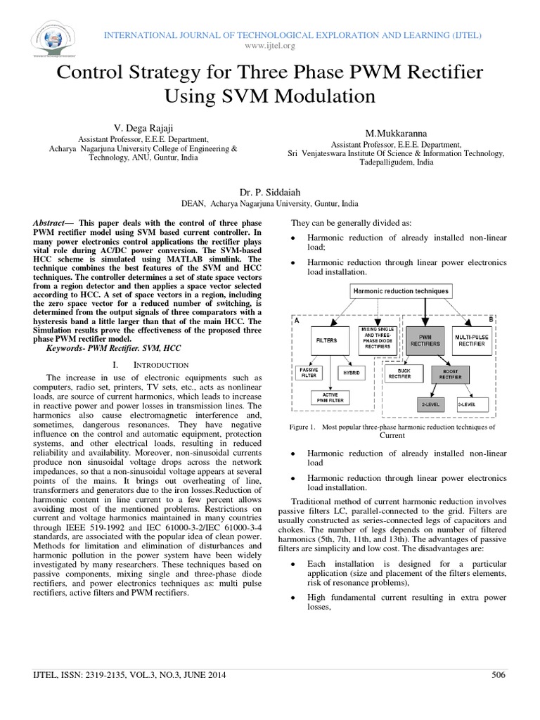 Control Strategy For Three Phase PWM Rectifier Using SVM Modulation | PDF | Rectifier | Power ...