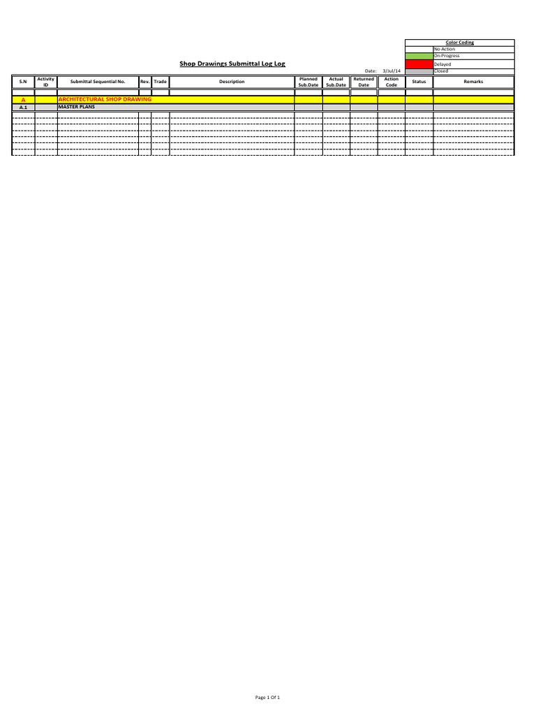 Sample of Shop Drawings Submittal Log | PDF