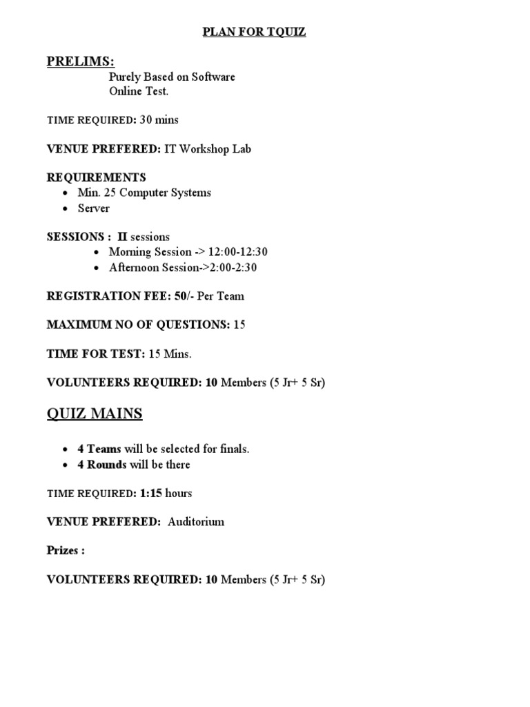 Tquiz Plan | PDF | Computing | Computing And Information Technology