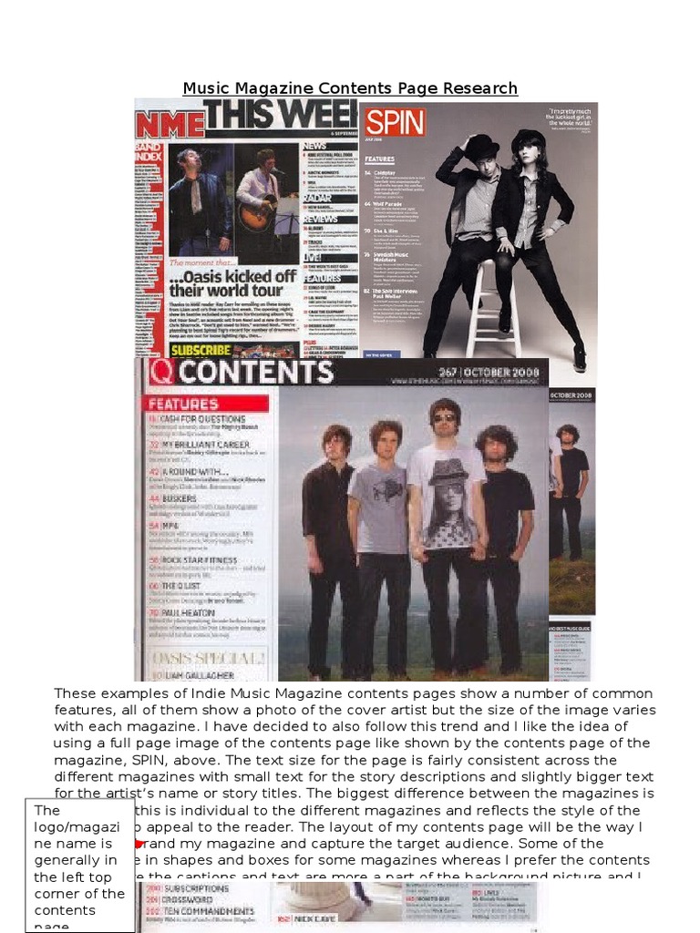 Music Magazine Contents Page Research | PDF | Social Science